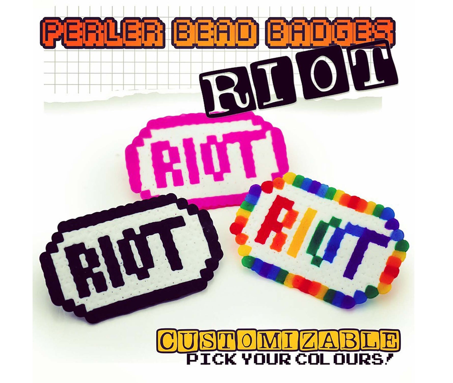 Handmade Mini Perler Bead Badge: Customizable Pixel Art Brooch - Etsy