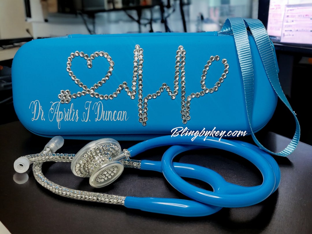 Turquoise Blue Bling Stethoscope Clear Ice Rhinestone Unique Littmann ...