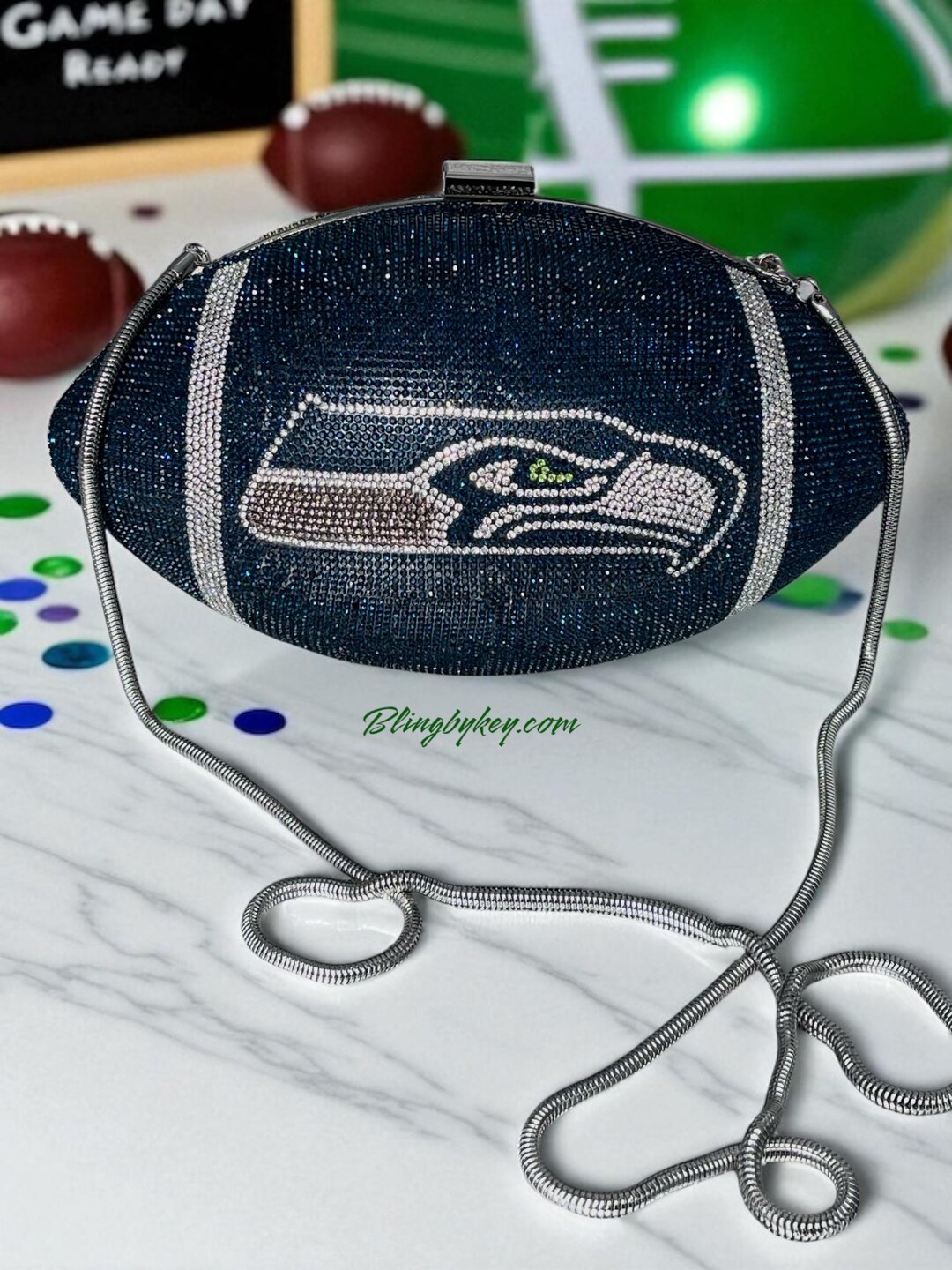 Seattle Seahawks Bling Football Purse: Navy Rhinestone, Game Day ...