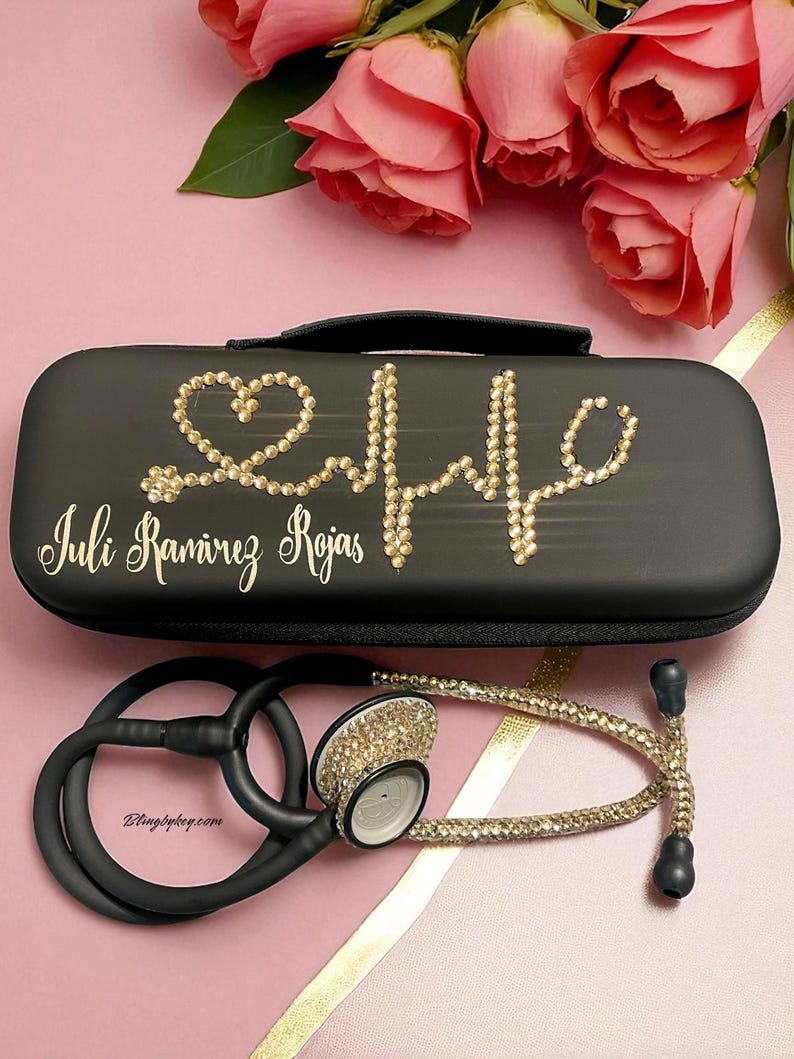 Essential Crown Bling Stethoscope: Custom Littmann, Black With Gold ...