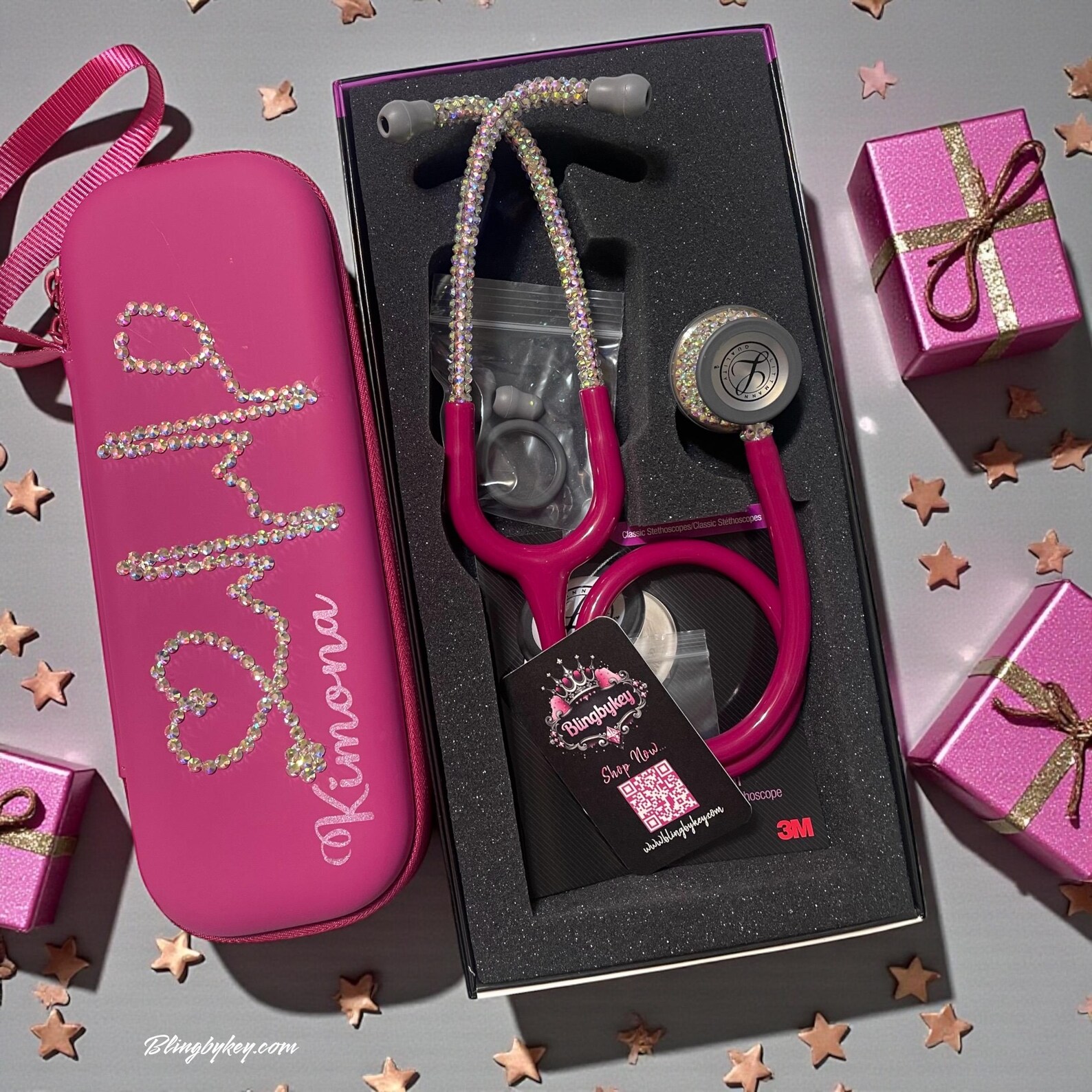 Bling Stethoscope • Littmann Classic III Raspberry • Golden Iridescent ...