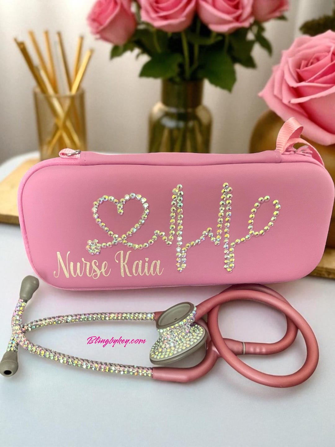 Pink Bling Stethoscope & Case: Self Love Rhinestone Nurse Gift ...