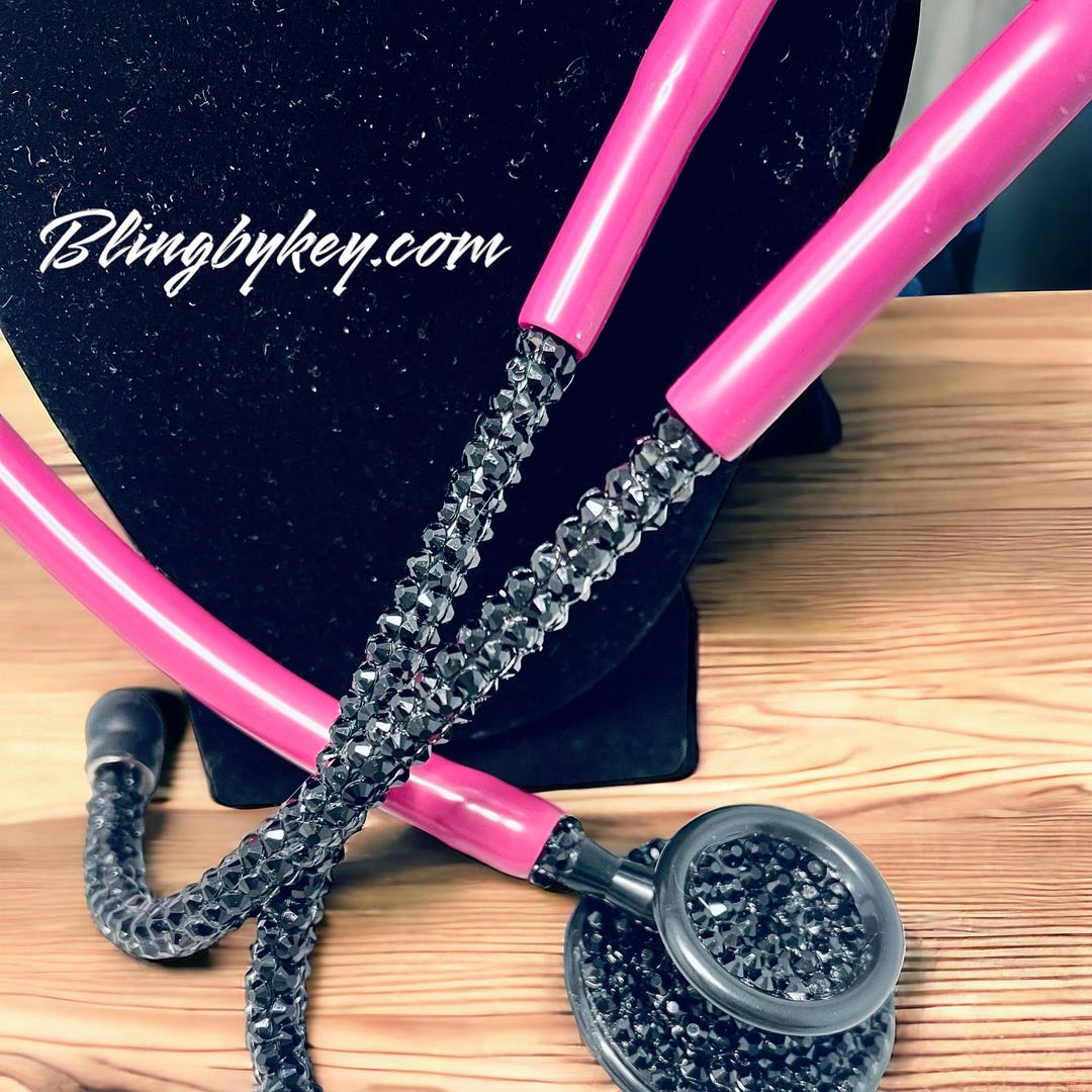 Black Rhinestone Bling Stethoscope Raspberry Tubing, Custom Hard Case ...