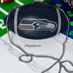 Seattle Seahawks Bling Football Purse: Navy Rhinestone Clutch, Game Day ...