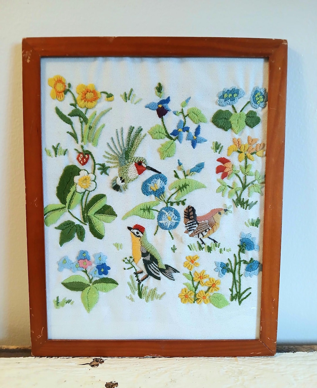 Vintage Birds and Floral Crewel Embroidery Wall Art - Etsy