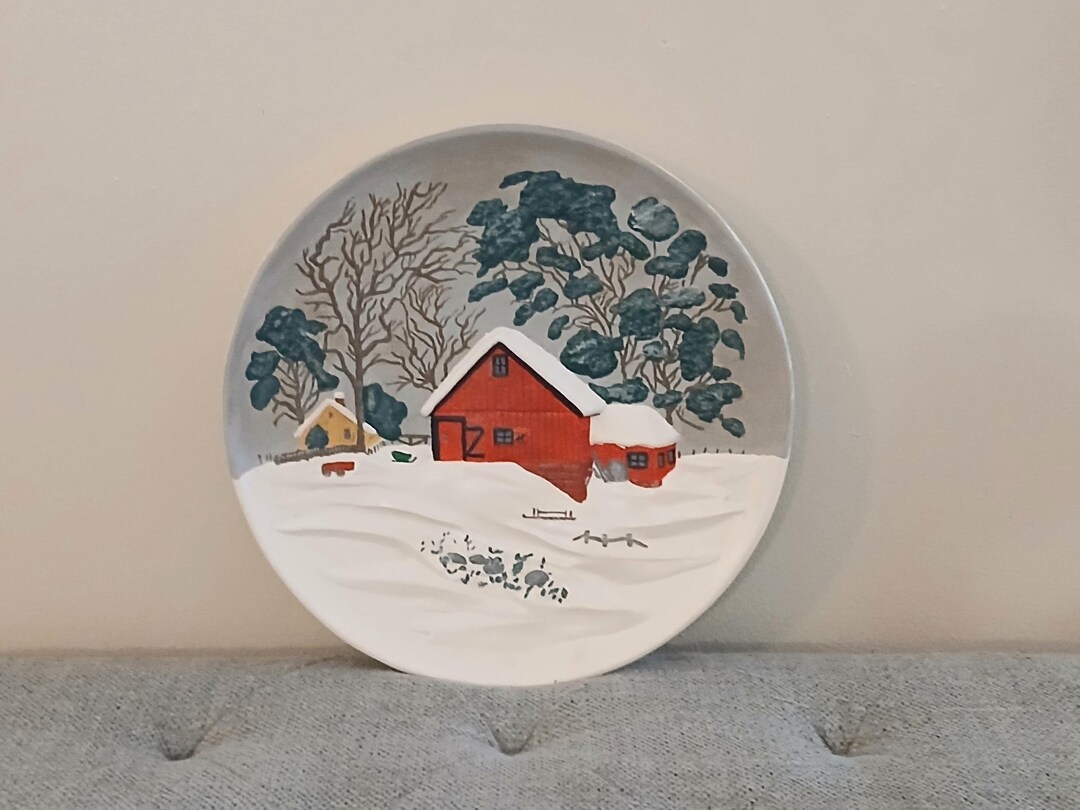 Vintage Winter Farmhouse Hand Painted Ceramic Plate - Etsy