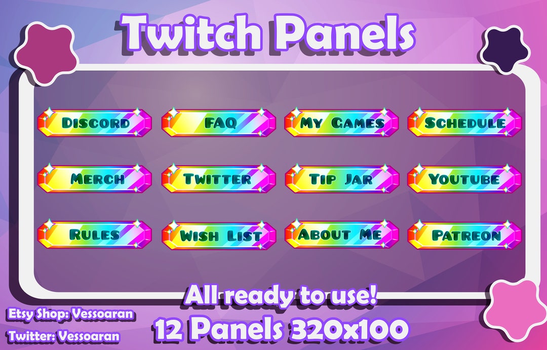 12 Twitch Kawaii Rainbow Gem Panels / Panels / Kawaii / Streamer ...