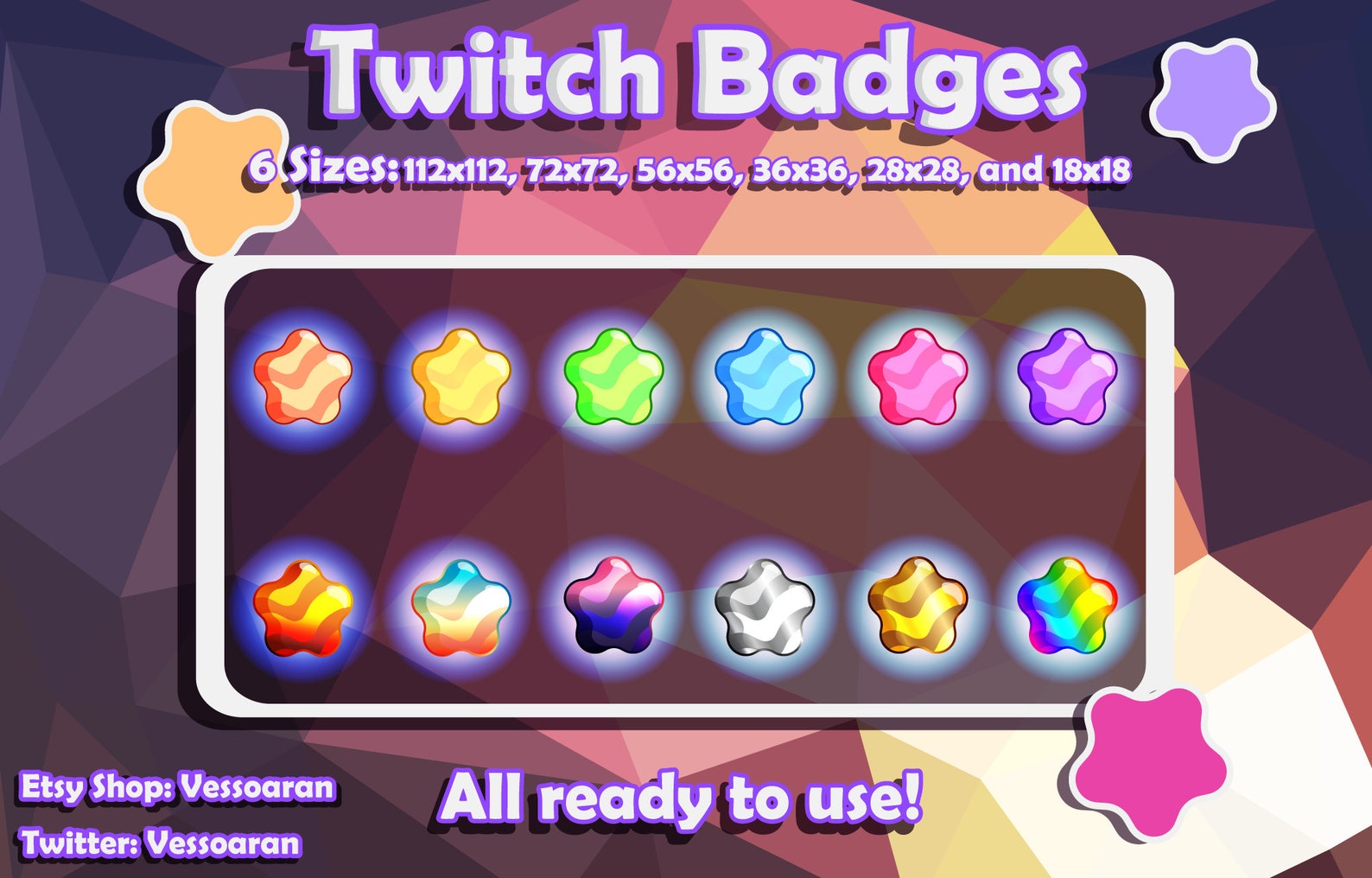 Twitch Sub Badges || Pastel and Gradient Stars Sub Badges for Streamers ...