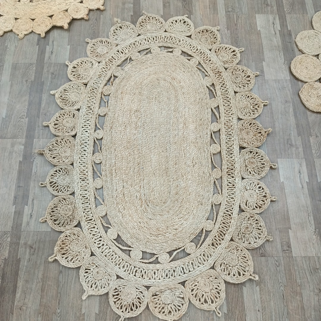 Oval Jute Rug Braided Natural Fiber: Boho Indoor Outdoor Floor Decor - Etsy
