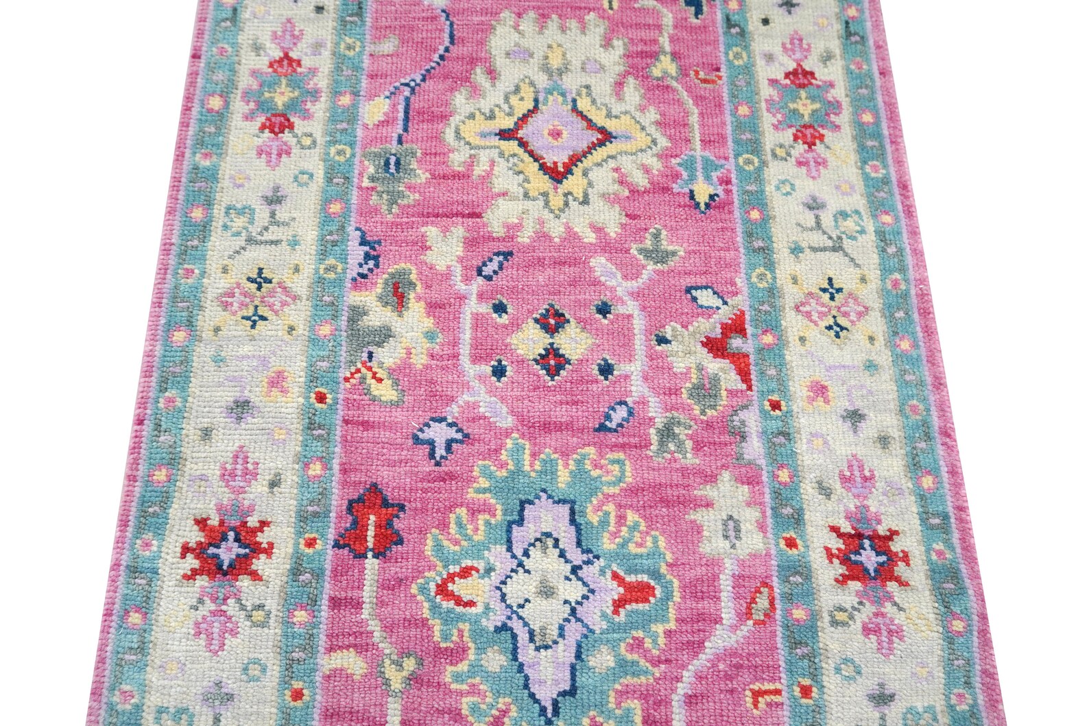 Woollen Oushak Runner Rug, Shades of Pink Ivory Hallway Pastel Runners ...
