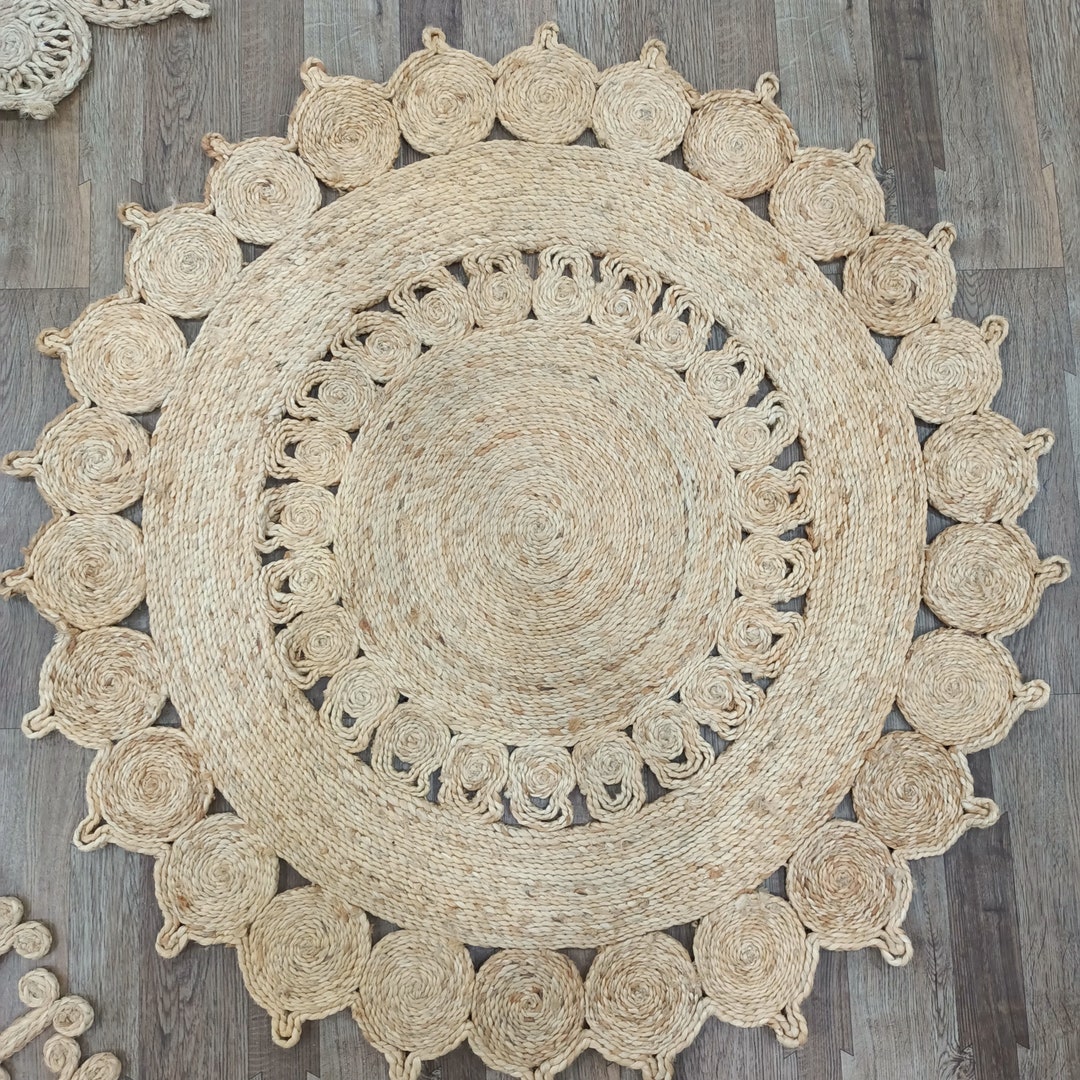 Round Jute Rug Braided Natural Fiber Woven Boho Mat, Large Circle Floor ...