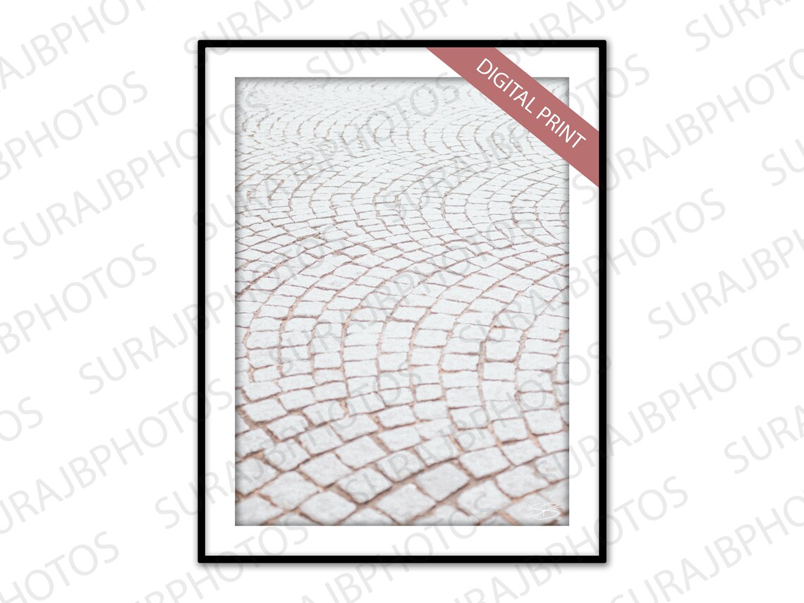 Abstract Neutral Cobblestone Wall Art | White Cobble Stone Path ...