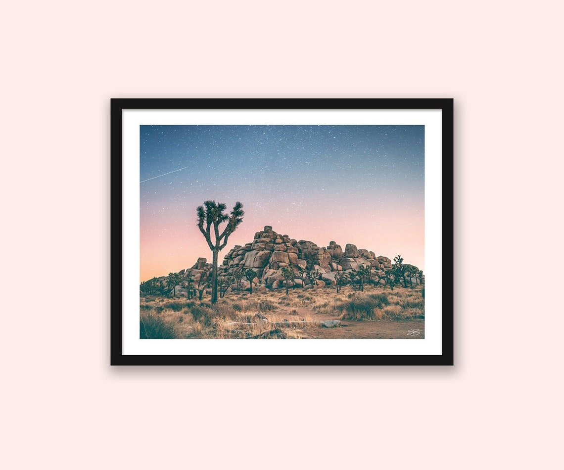 Joshua Tree Boho Wall Art Desert Sunset Blue Pink Sky Retro Yucca ...