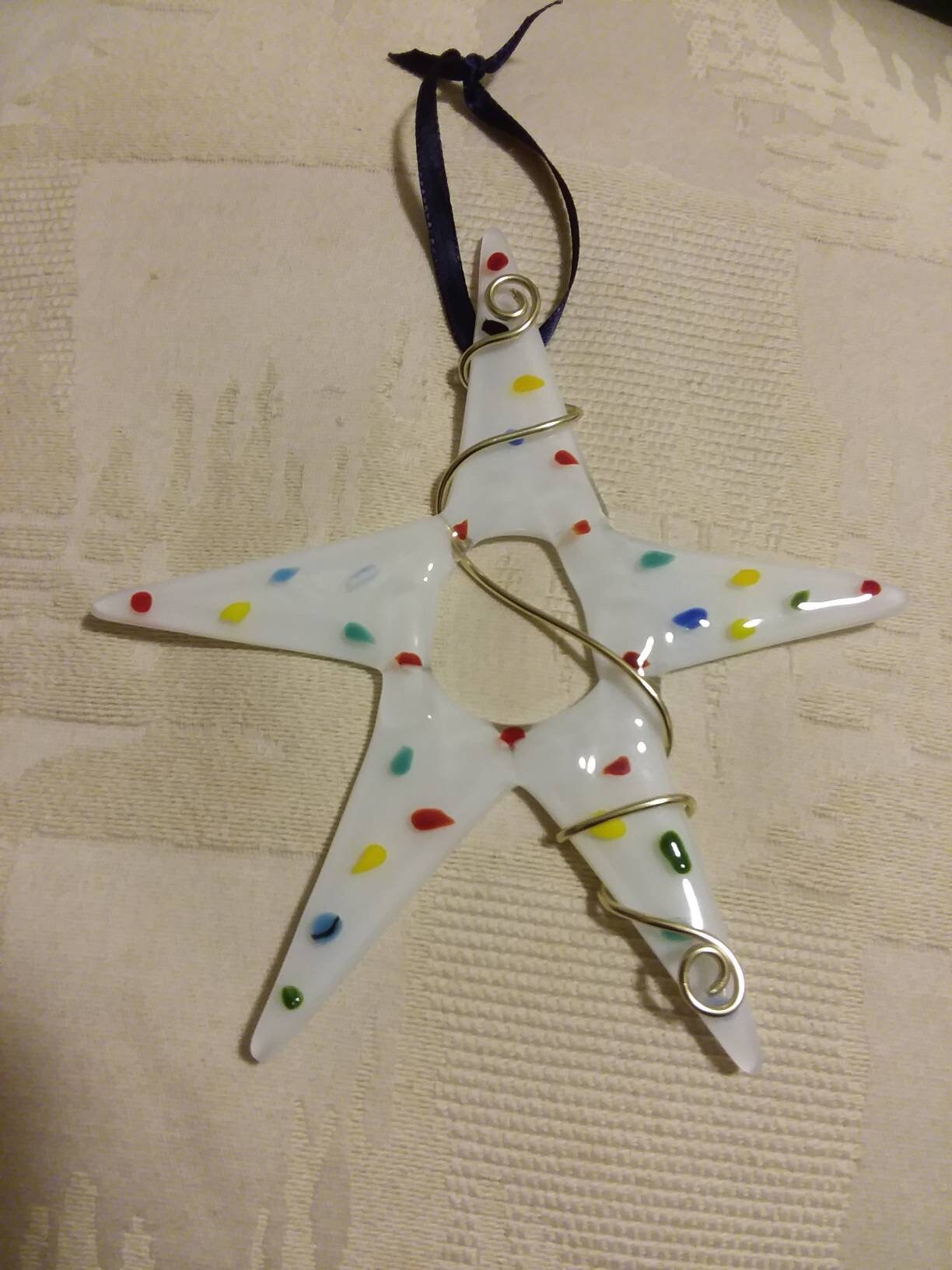 Fused Glass Hanging Star - Clear or White W/mosaic Glass Dots - Etsy
