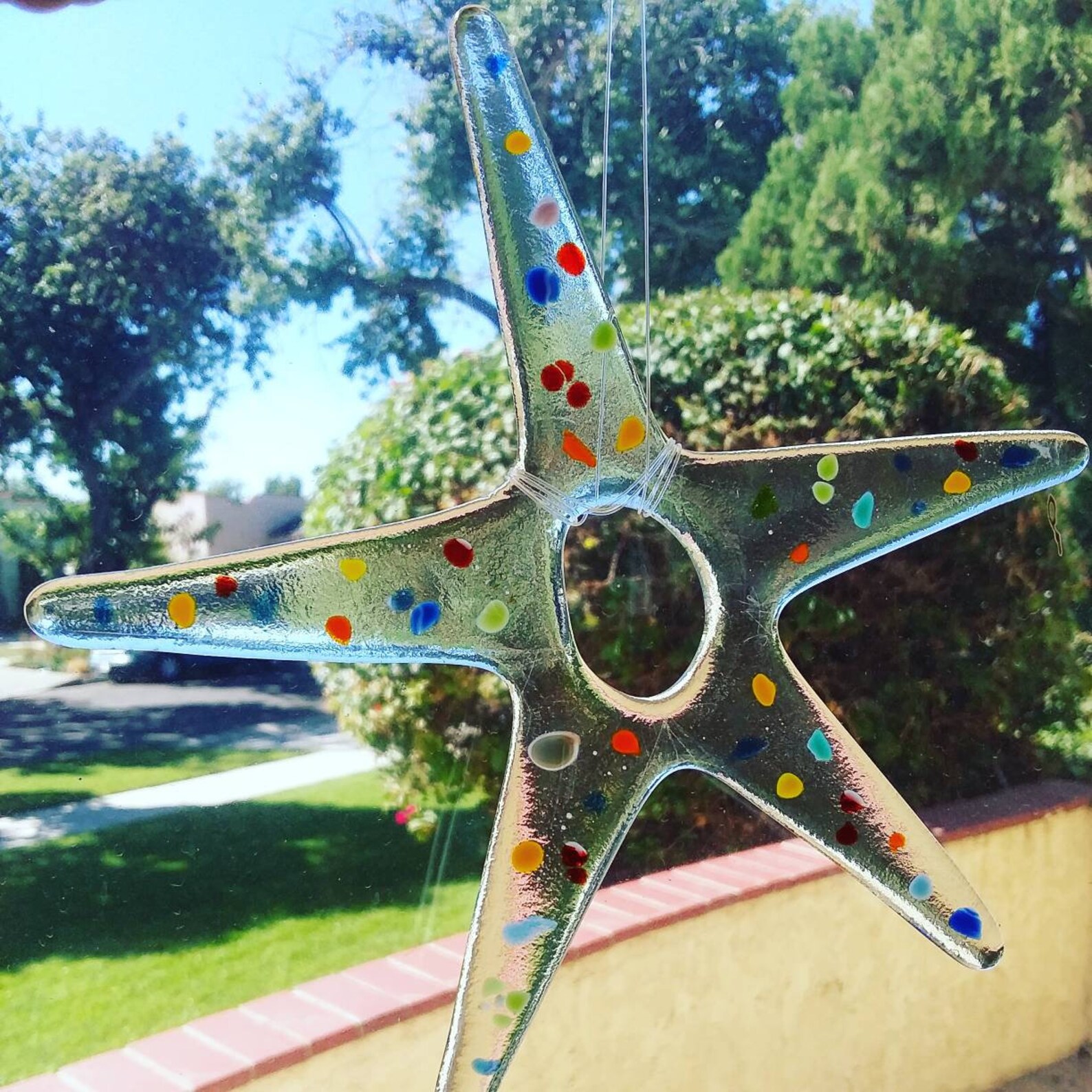 Fused Glass Hanging Star - Clear or White W/mosaic Glass Dots - Etsy