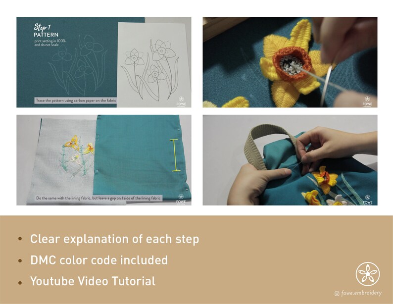 Drawstring Bag PDF Pattern Poppy Daffodil Flower Hand - Etsy