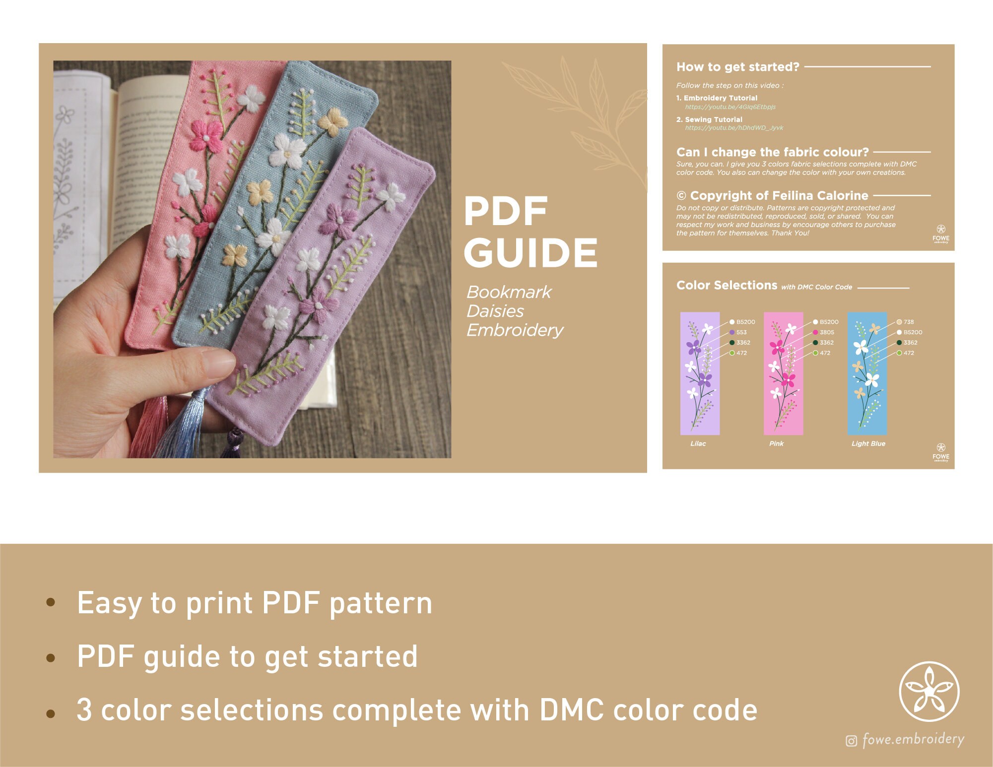 PDF Pattern Bookmark Daisies Flowers Hand Embroidery Full | Etsy