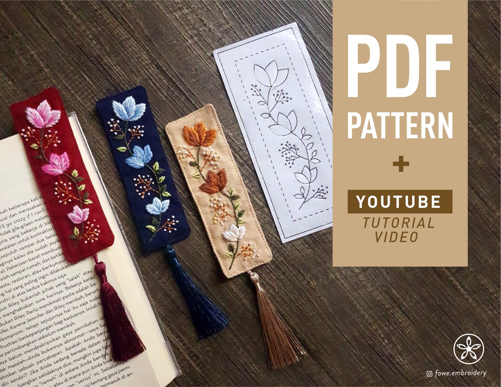 PDF Pattern Bookmark Floral Hand Embroidery Full Tutorial DIY | Etsy