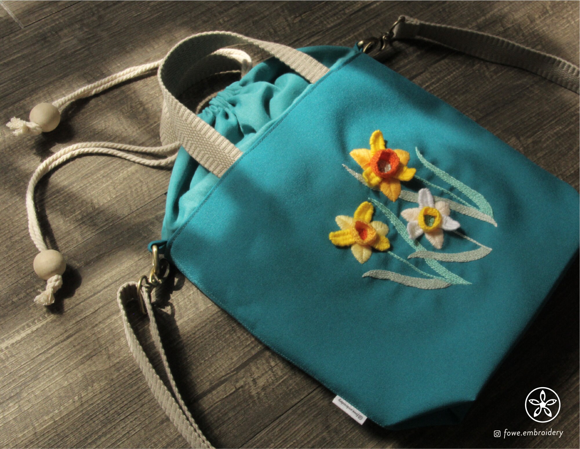 Drawstring Bag PDF Pattern Poppy Daffodil Flower Hand - Etsy