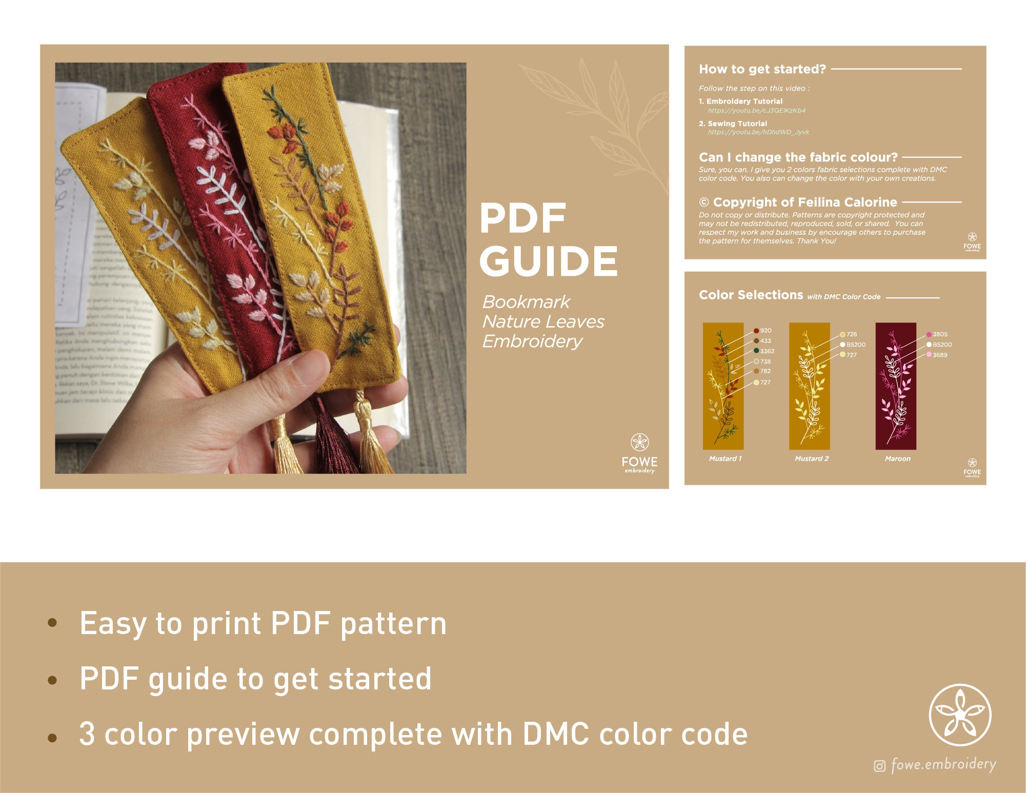 PDF Pattern Bookmark Nature Leaves Hand Embroidery Full - Etsy