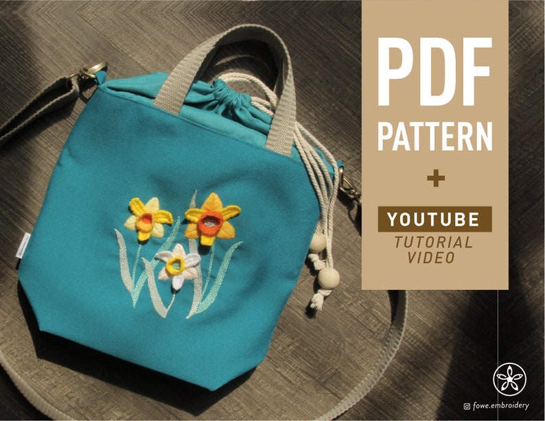 Drawstring Bag PDF Pattern Poppy Daffodil Flower Hand - Etsy
