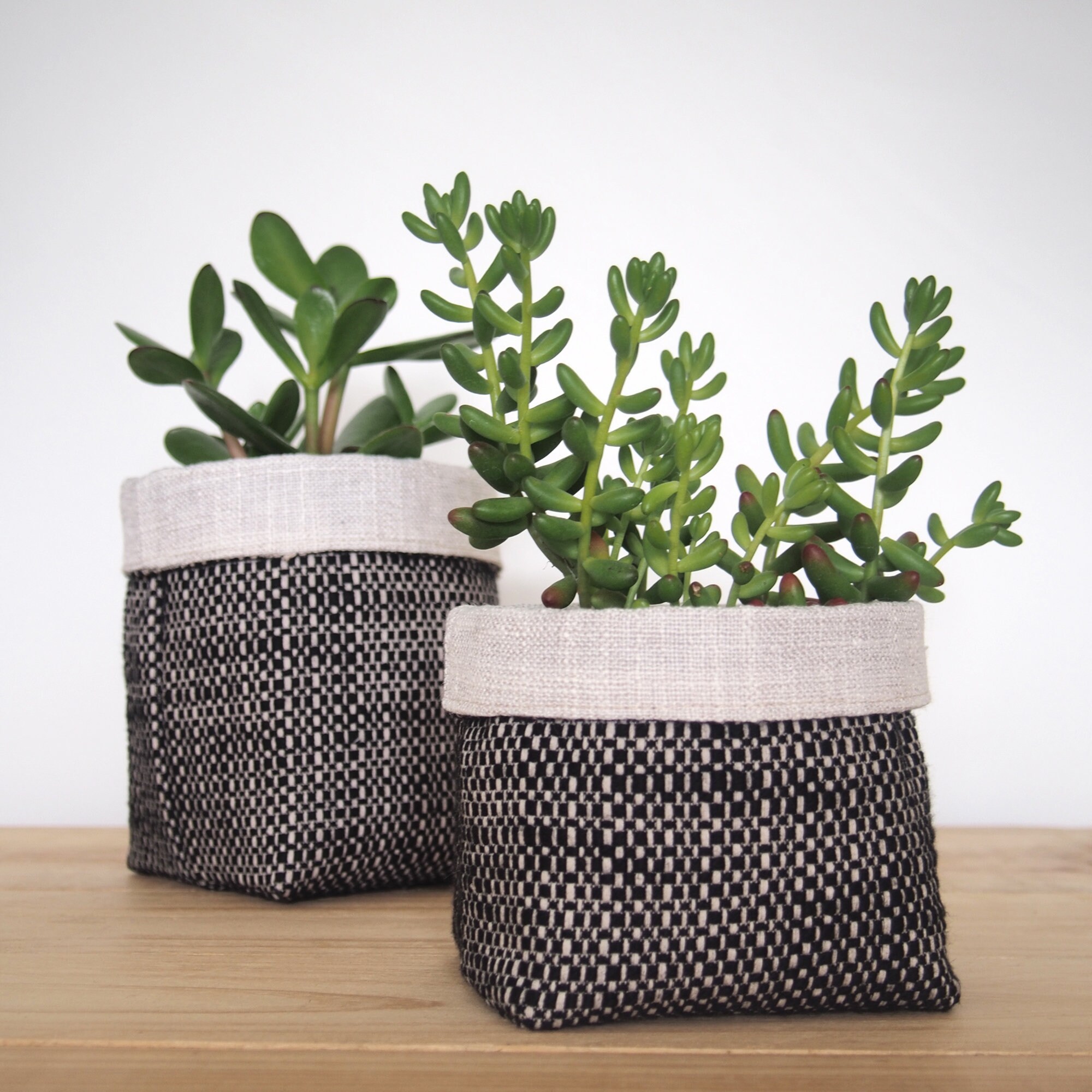 Fabric Planter / Black and Cream Fabric Pot / Fabric Storage | Etsy