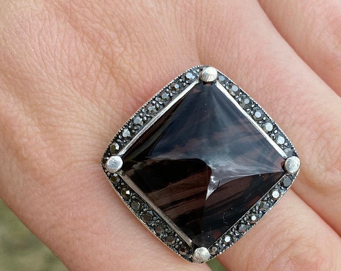 Obsidian Ring Natural Black Stone Ring Black Square Ring - Etsy