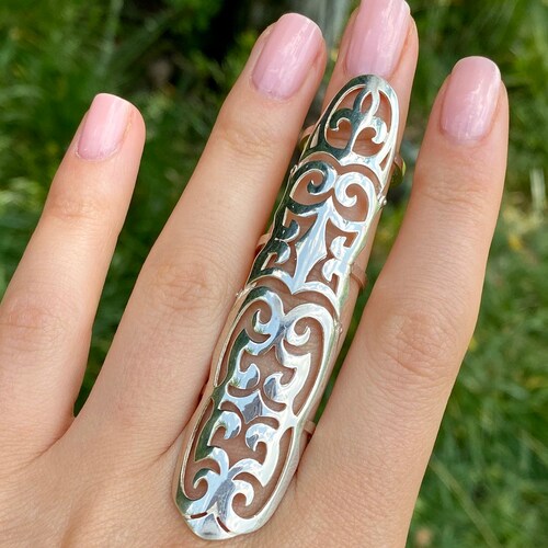 Armor Ring Sterling Silver Ring Long Ring Shield Ring Full - Etsy