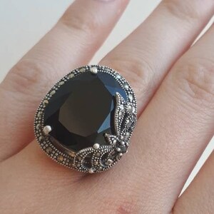 Luxury Black Stone Ring Circle Ring Black Marcasite Ring Vintage Black ...
