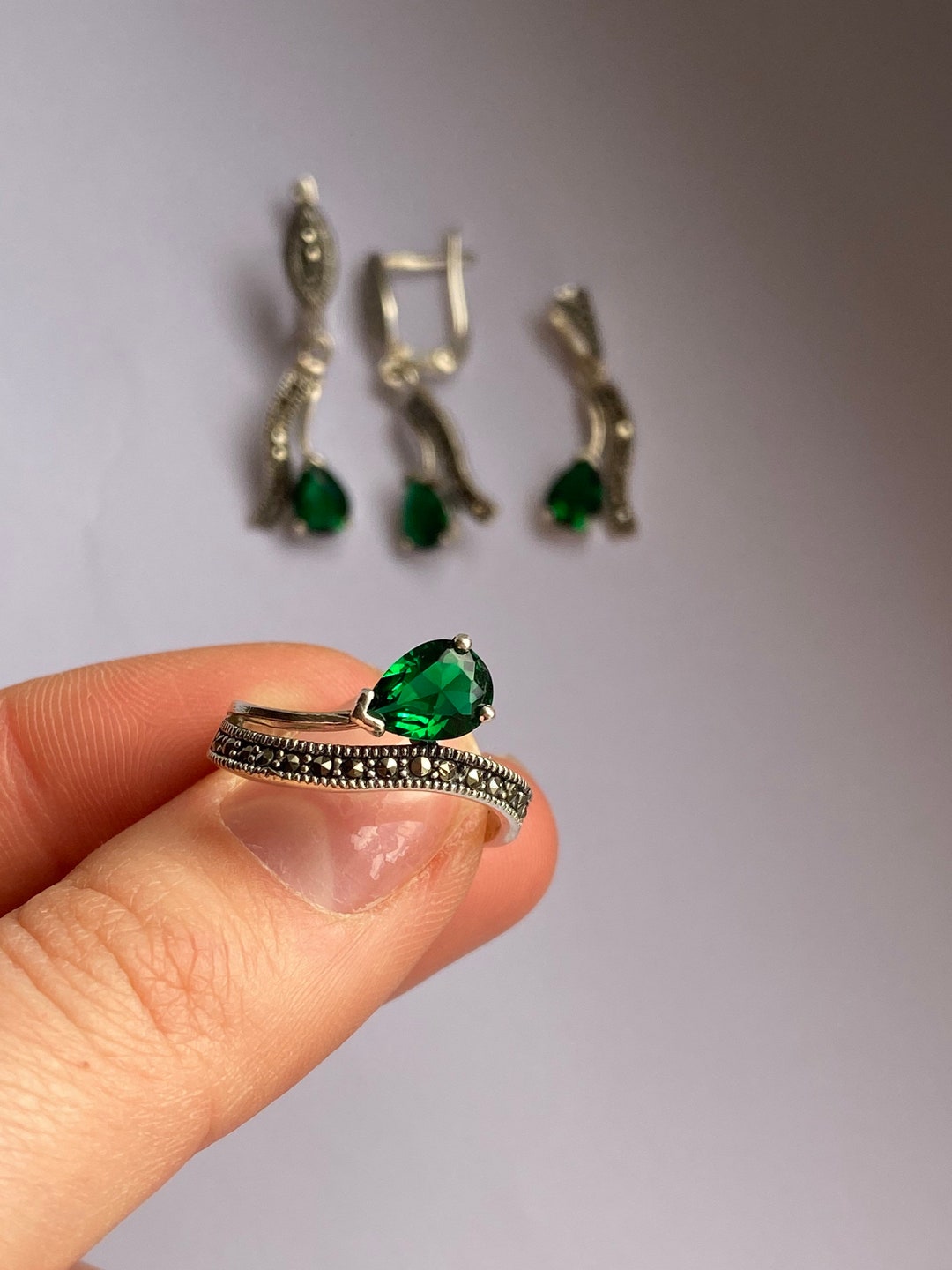 Small Green Stone Ring Silver Green Stone Ring Created Emerald Ring ...