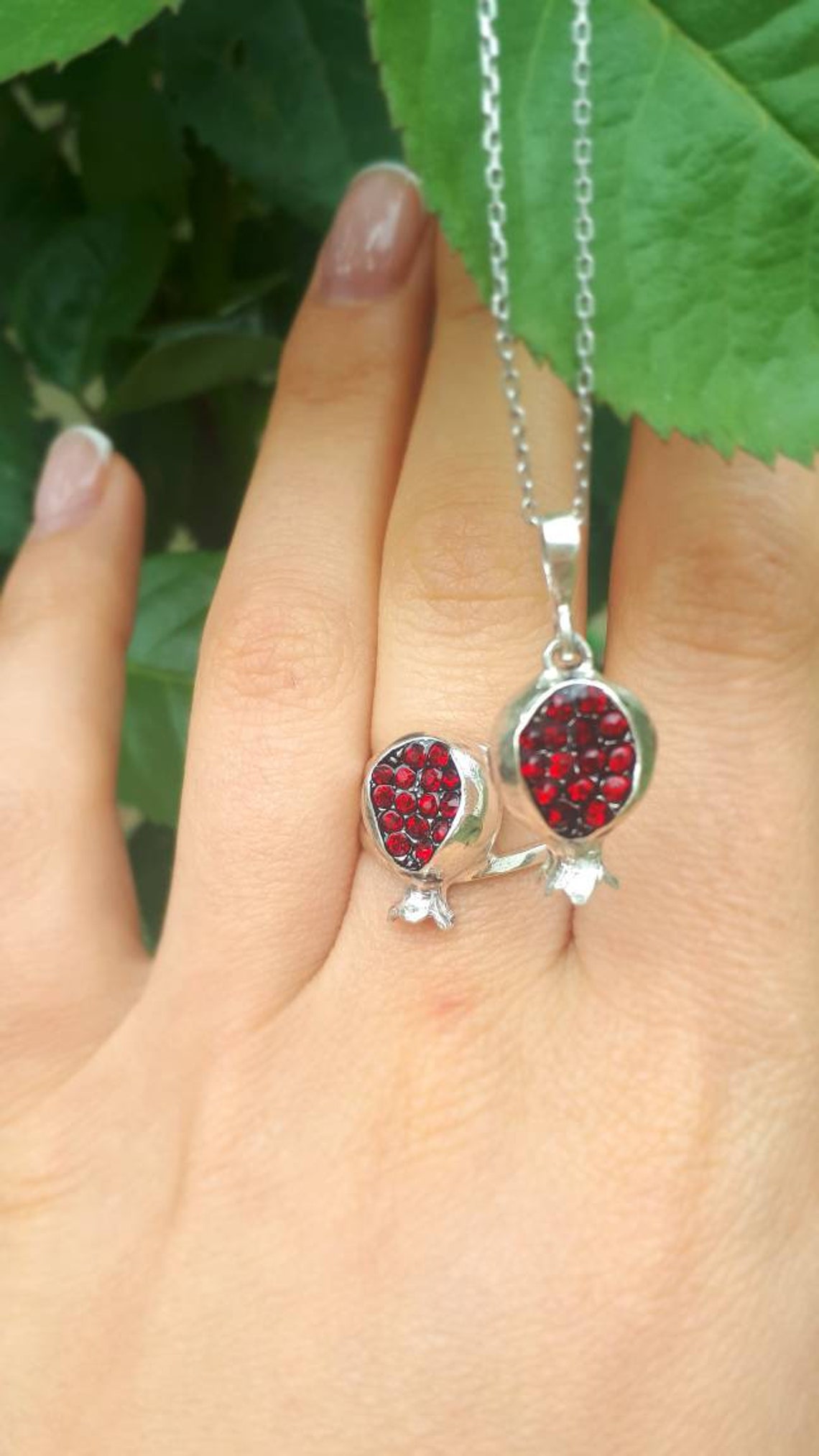 Pomegranate ring Silver pomegranate jewelry persephone ring | Etsy