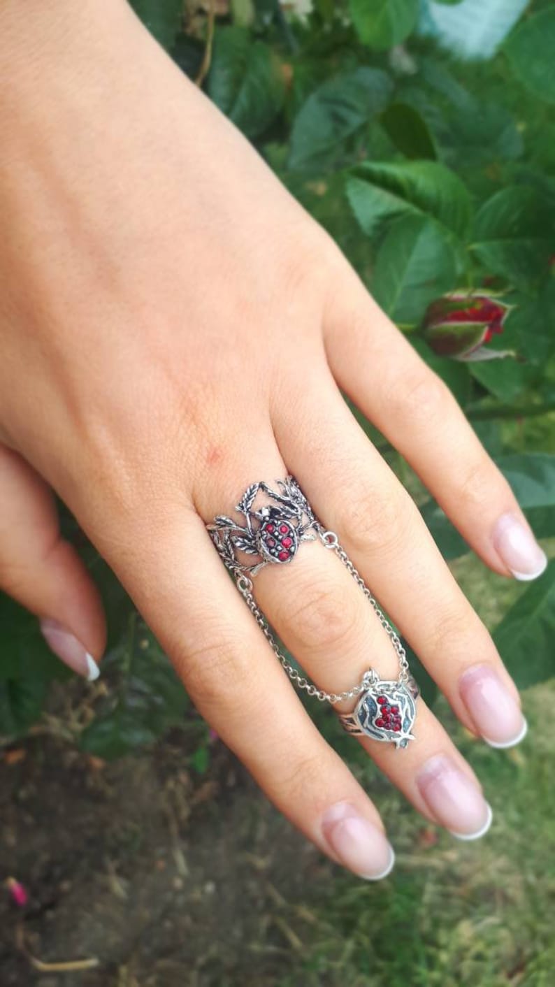 Chain Ring Double Ring Double Chain Ring Pomegranate Ring | Etsy