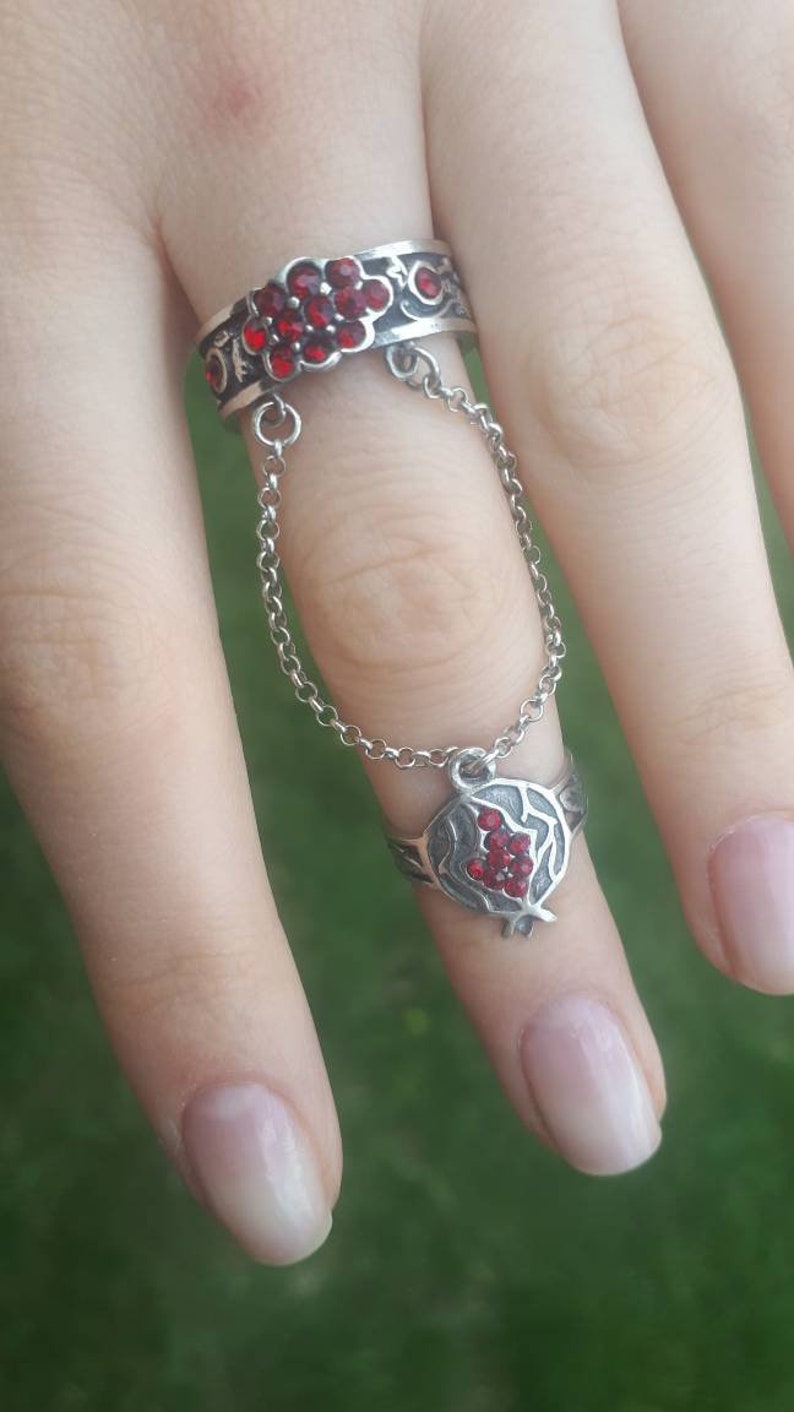 Chain Ring Pomegranate Ring Full Finger Ring Armenian Silver ...