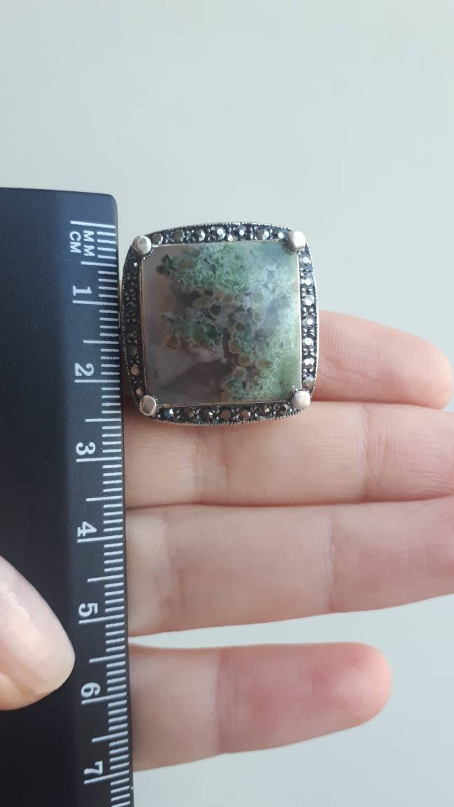 Square Large Ring Huge Gemstone Ring Moss Agate Ring Landscape | Etsy