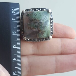 Square Large Ring Huge Gemstone Ring Moss Agate Ring Landscape Agate ...