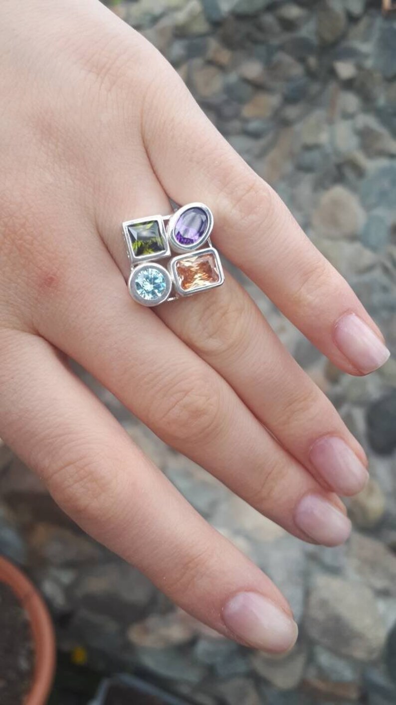 Multicolor Ring Colorful Ring Silver Art Deco Ring Colorful - Etsy