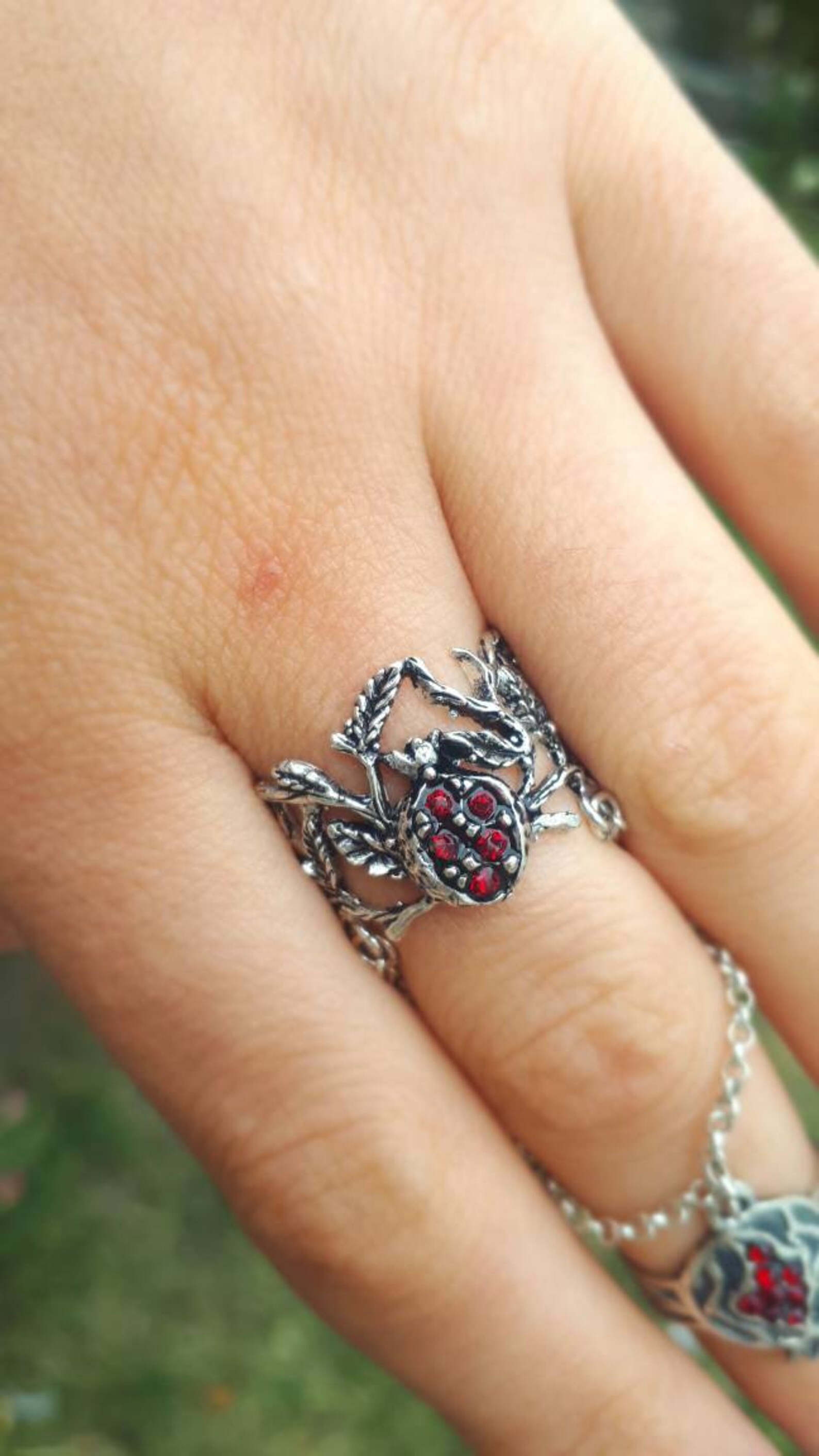 Chain Ring Double Ring Double Chain Ring Pomegranate Ring | Etsy