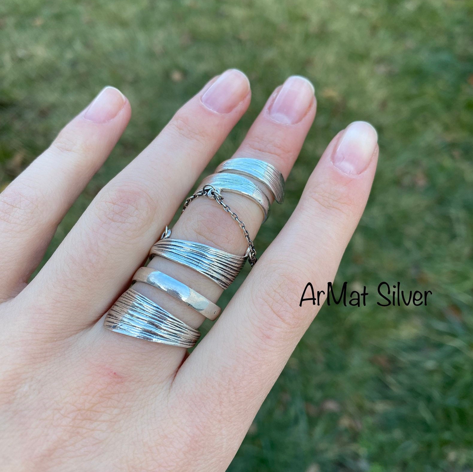 Full Finger Ring Silver Armor Articulated Ring Adjustable Full - Etsy
