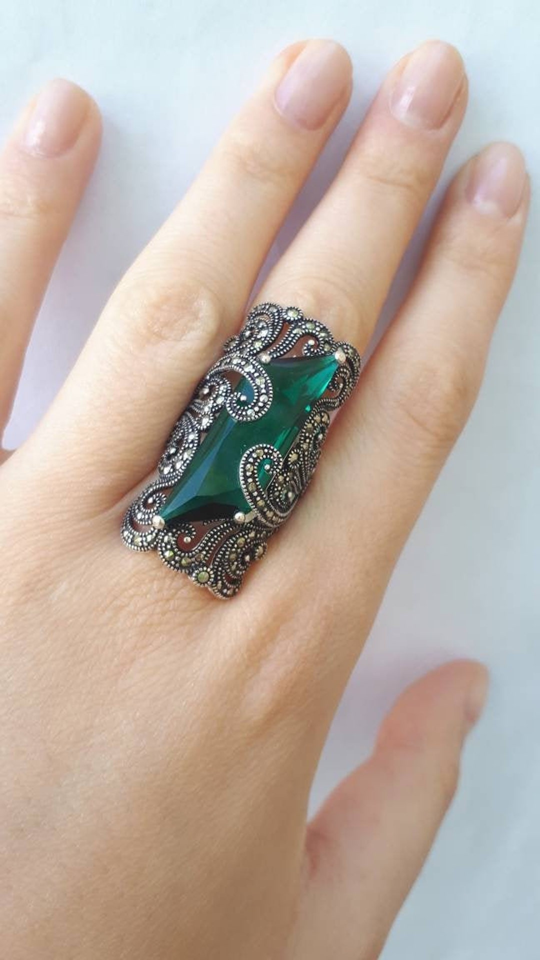 Large Emerald Green Rectangle Ring Luxury Emerald Jewelry Armenian ...