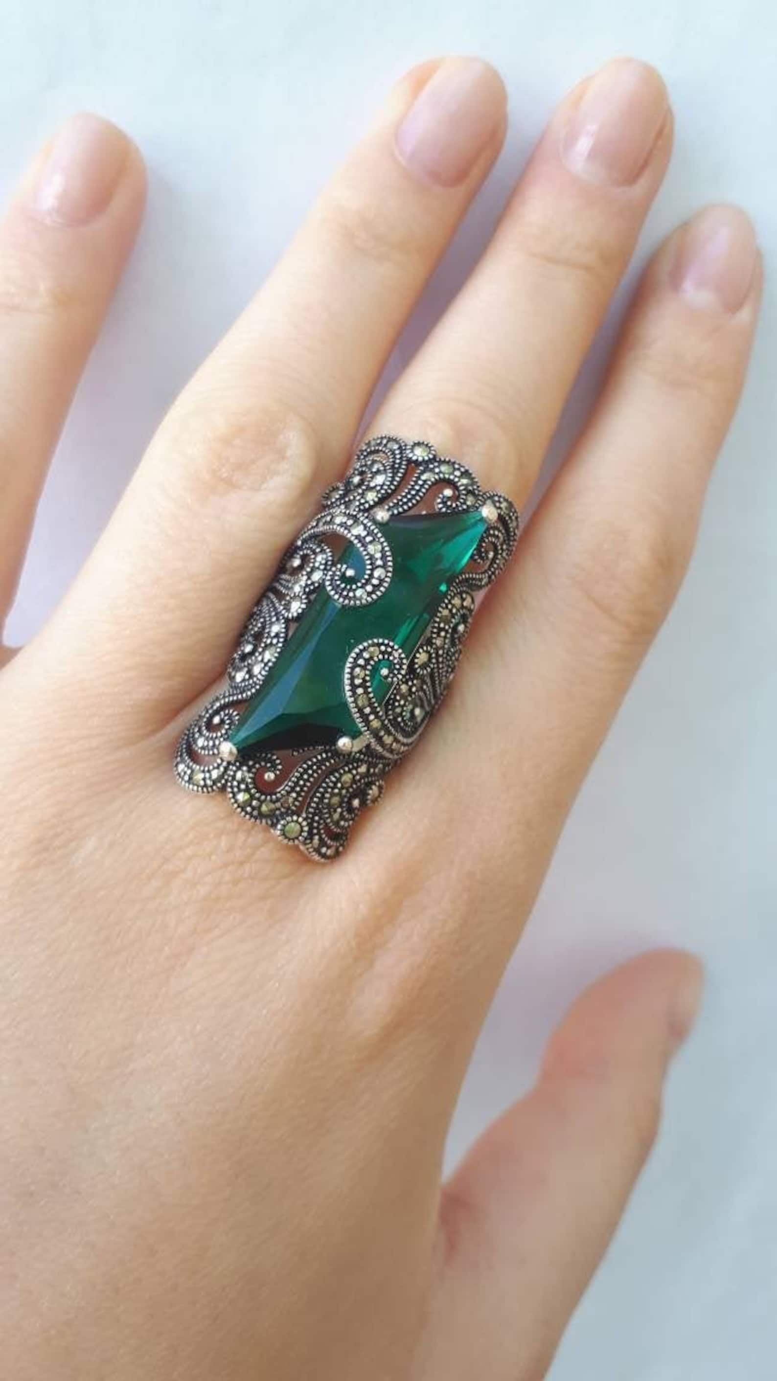 Large Emerald Green Rectangle Ring Luxury Emerald Jewelry - Etsy