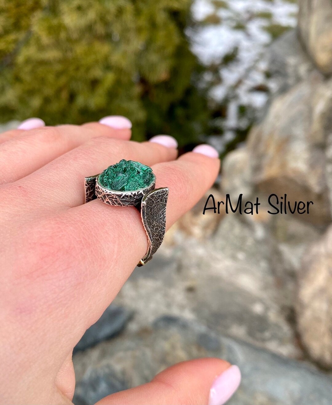 Natural Green Stone Ring Raw Malachite Ring Green Statement Ring Green ...