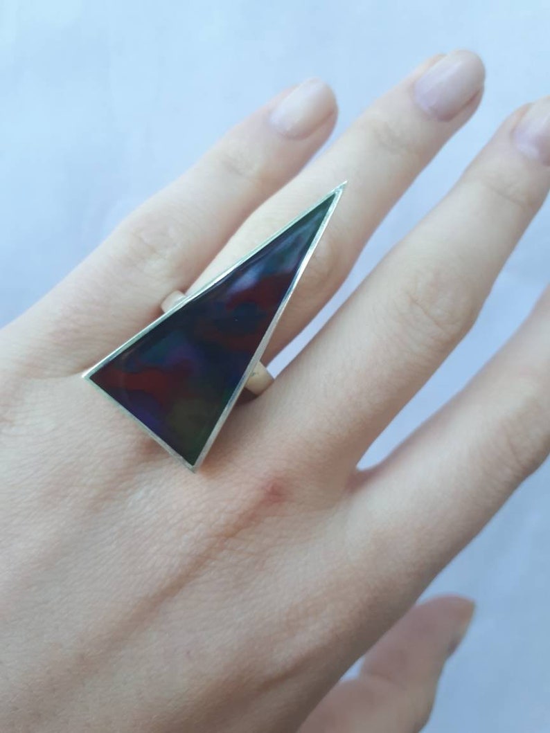 Triangle Large Ring Silver Big Triangle Ring Geometric Large - Etsy