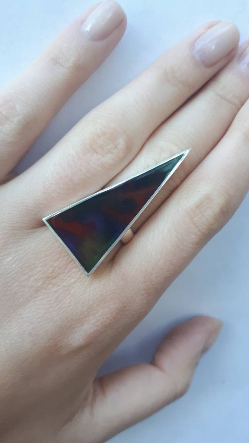Triangle Large Ring Silver Big Triangle Ring Geometric Large Ring Long ...