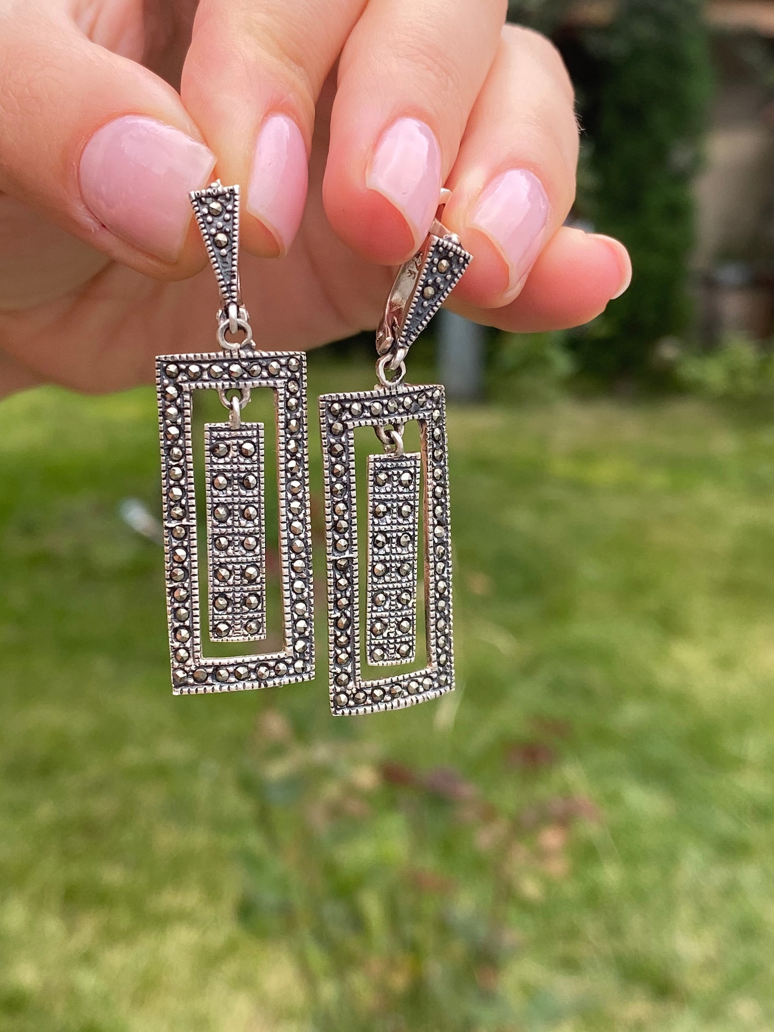 Rectangular Long Earrings VINTAGE Silver Dangle Earrings LARGE - Etsy
