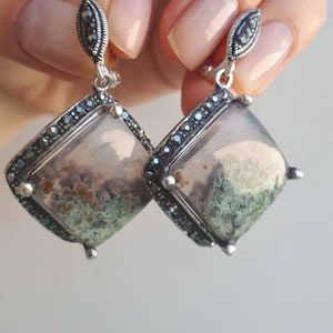 Square Large Ring Huge Gemstone Ring Moss Agate Ring Landscape Agate ...