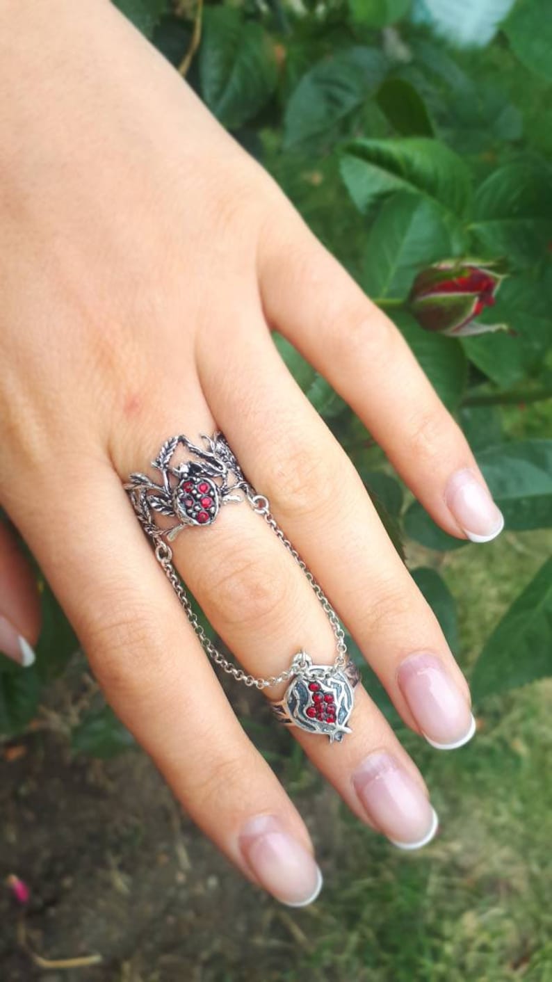 Chain Ring Double Ring Double Chain Ring Pomegranate Ring | Etsy
