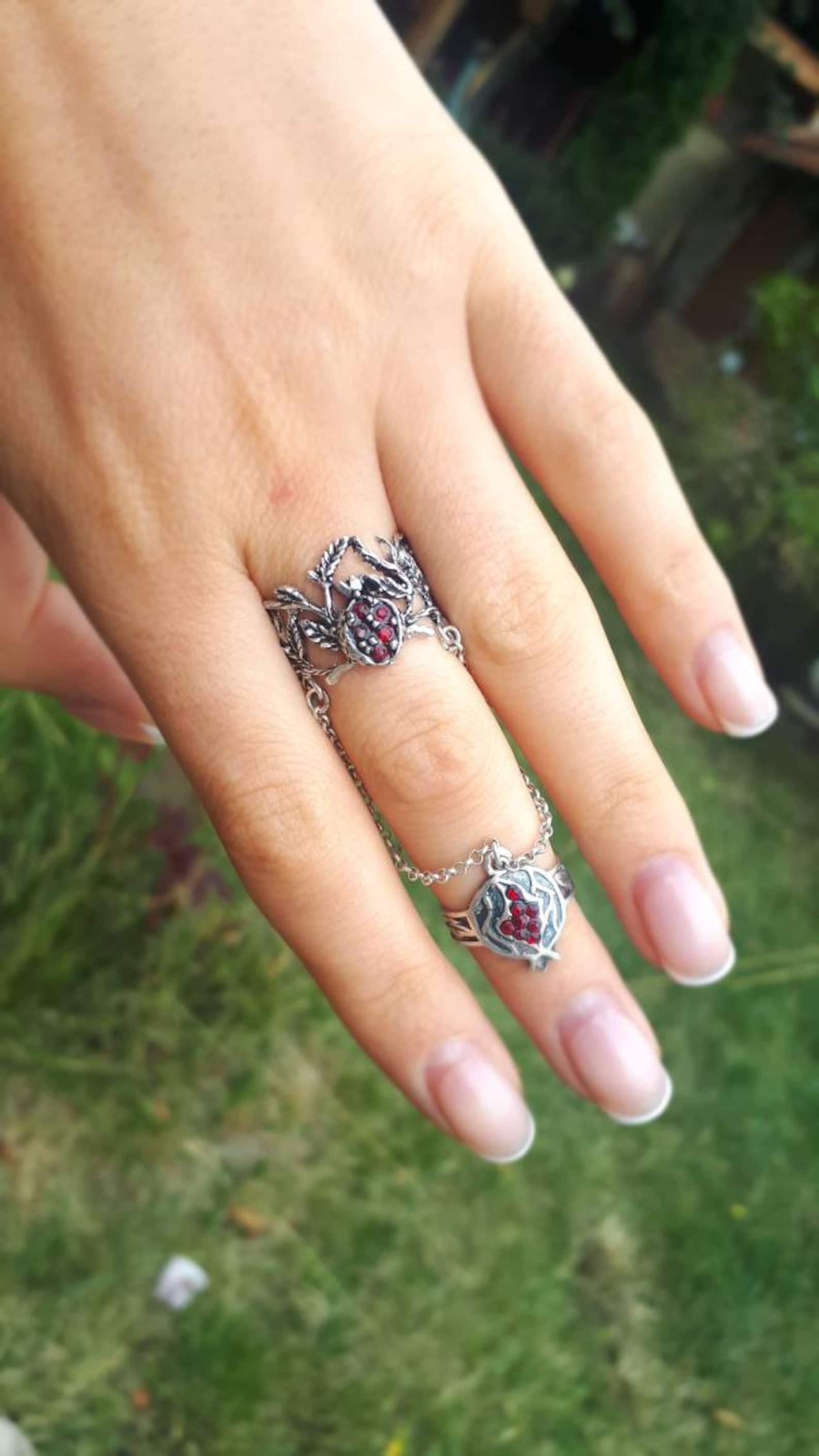 Chain Ring Double Ring Double Chain Ring Pomegranate Ring | Etsy
