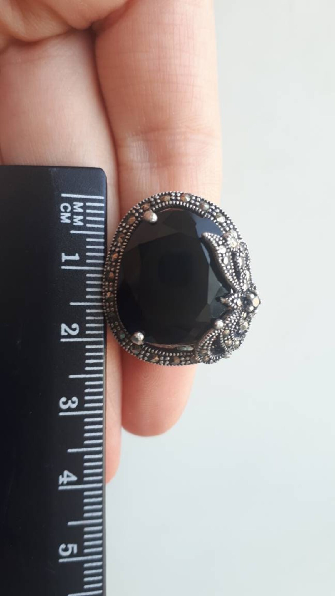 Luxury Black Stone Ring Circle Ring Black Marcasite Ring - Etsy