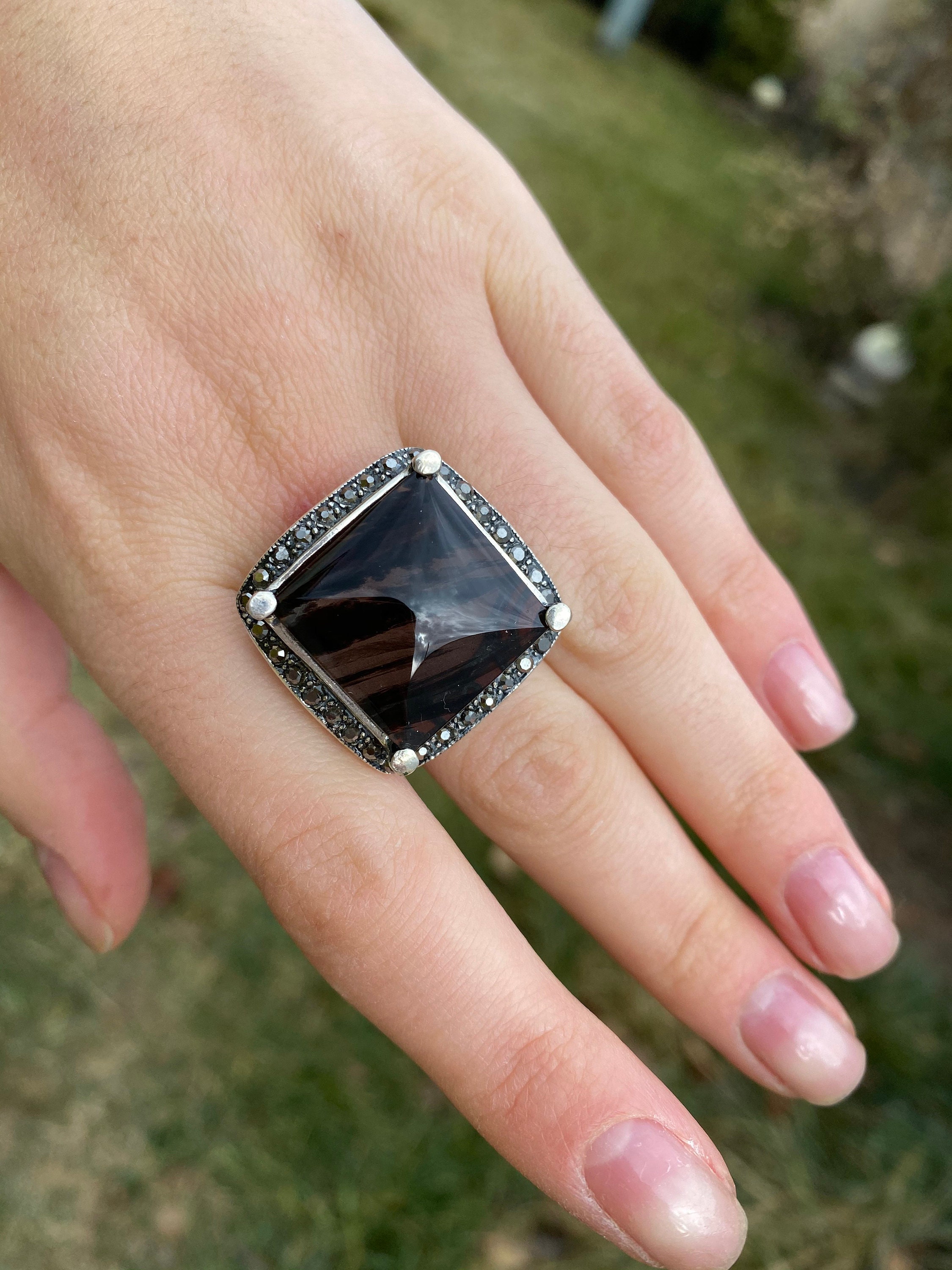 Obsidian Ring Natural Black Stone Ring Black Square Ring | Etsy