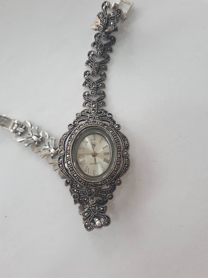 Luxury Marcasite Wristwatch Silver Wrist Watch Oval Gorgeous - Etsy UK